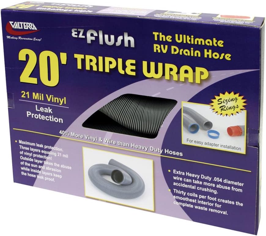 Valterra D04-0054 EZ Flush Silver 20' Triple Wrap Drain Hose 20 Foot