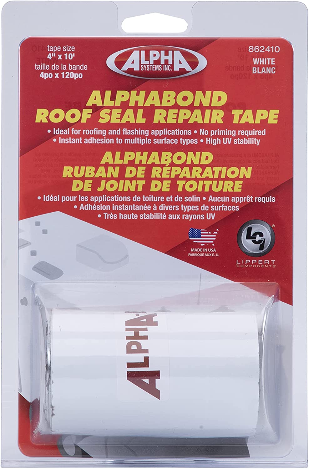 862410 Lippert Components TPO Tape: ALPHABOND Repair 4"" x 10' - Whit