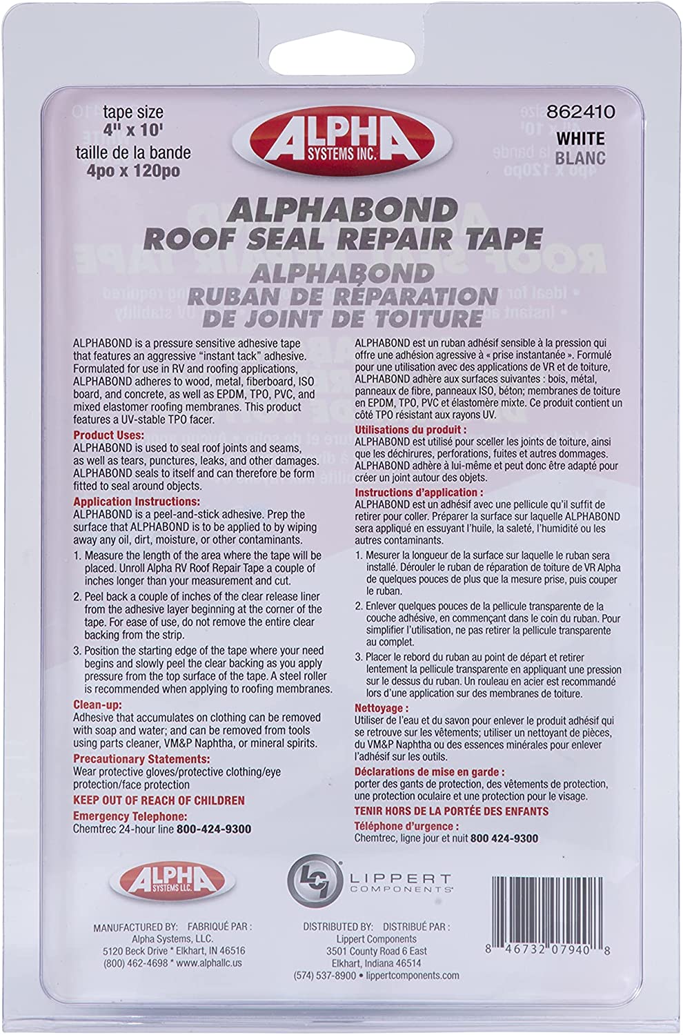 Lippert Components TPO Tape: ALPHABOND Repair 4"" x 10' - Whit